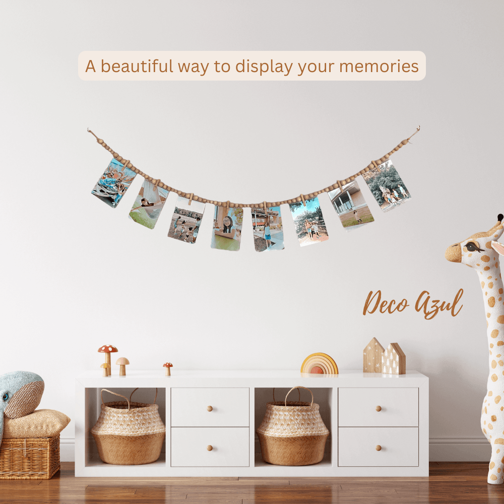 Wall photo display with clips, Polaroid display, Picture holder – Deco Azul